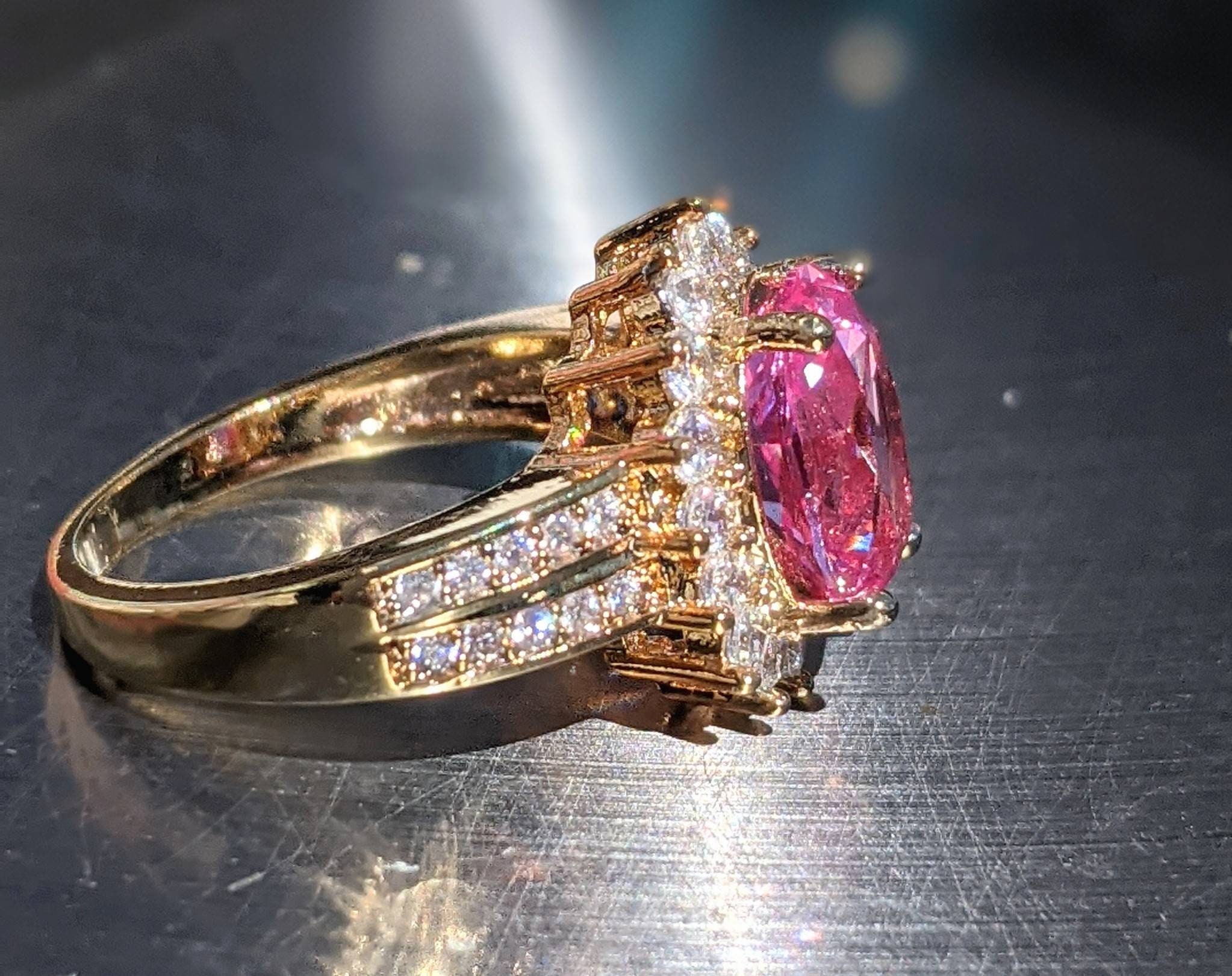 Genuine Lab Pink Sapphire Ring Sapphire Ring With Halo 18k - Etsy