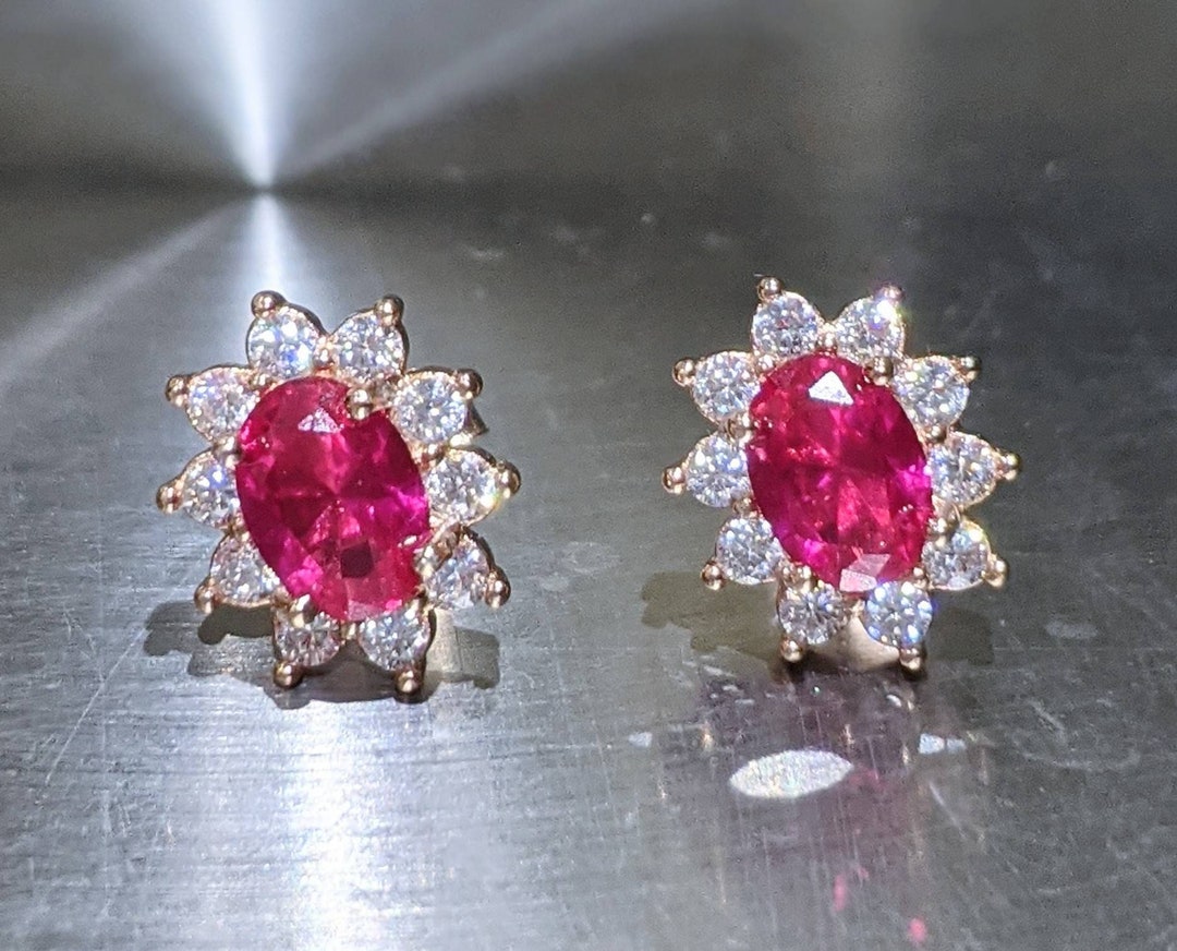 Real Ruby Earrings Pigeon Blood Ruby 5x7mm 0.80ct Each Stone Studs ...