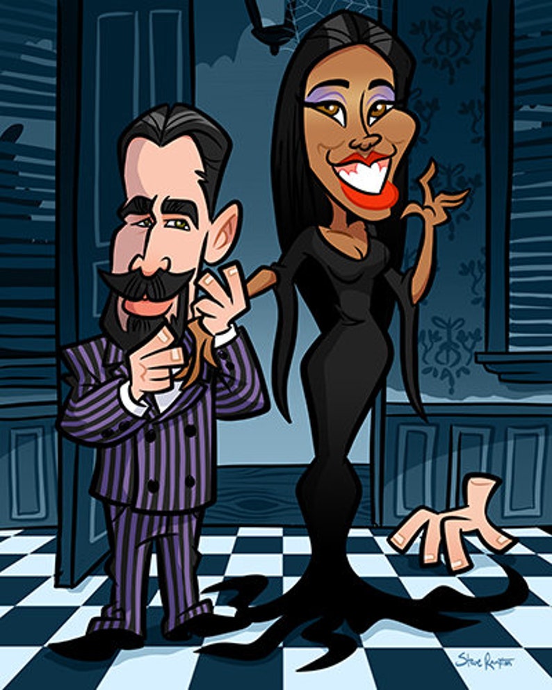 Custom Spooky Couple Caricature - Etsy