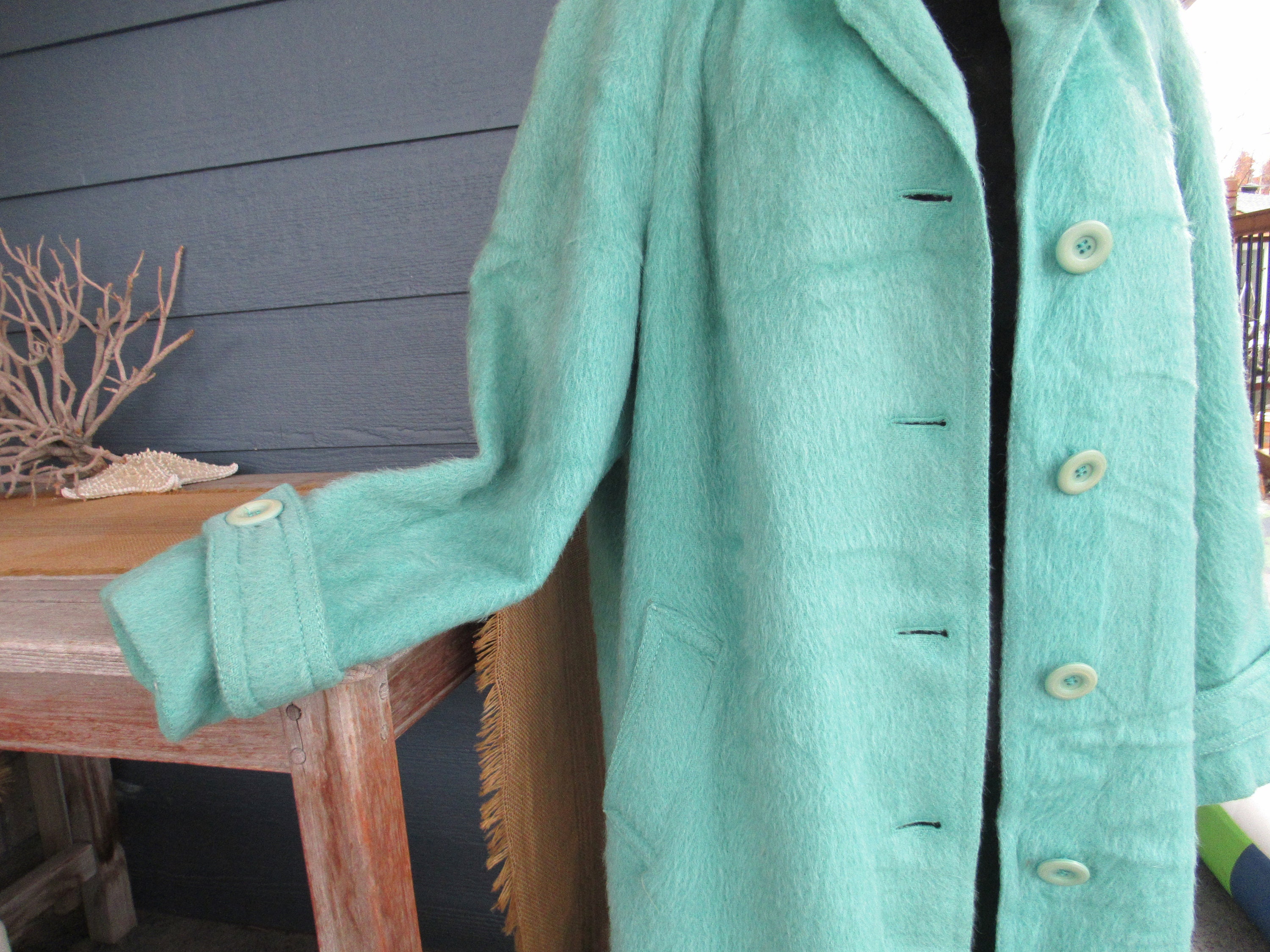 Vintage Mohair Long Coat, Turquoise Wool Coat, Long Winter Coat ...