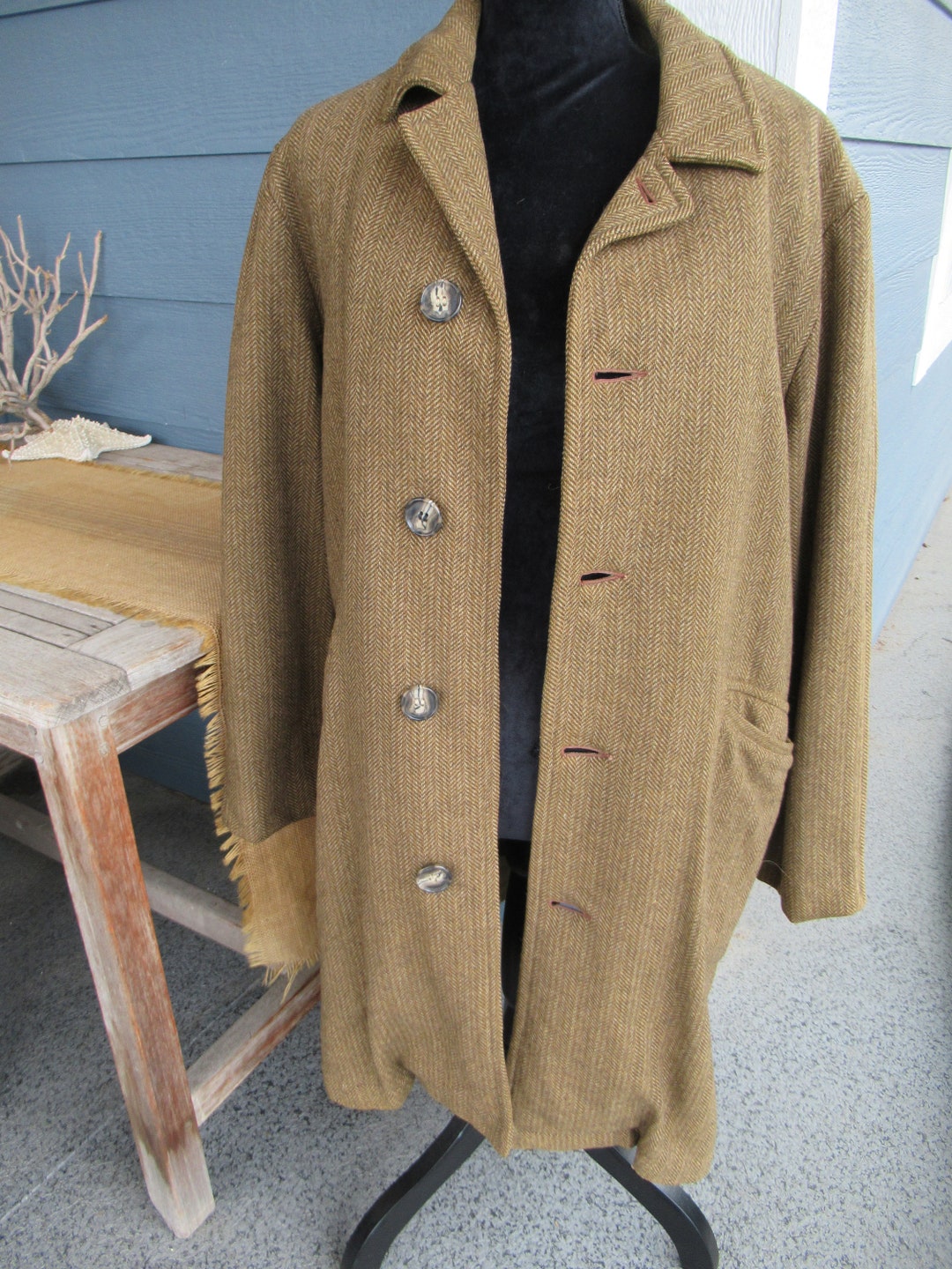 Vintage 70's Tweed Wool Coat, Removable Inner Vest Liner, Tweed ...