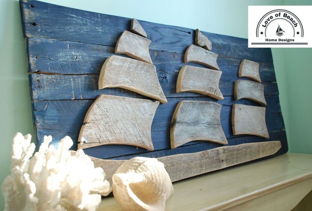 Large Unique Wood Ship Sailboat Nautical Picture Sail Boat Wood Ship ...