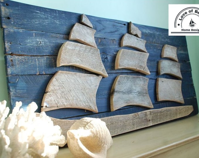 Large Unique Wood Ship Sailboat Nautical Picture Sail Boat Wood Ship ...