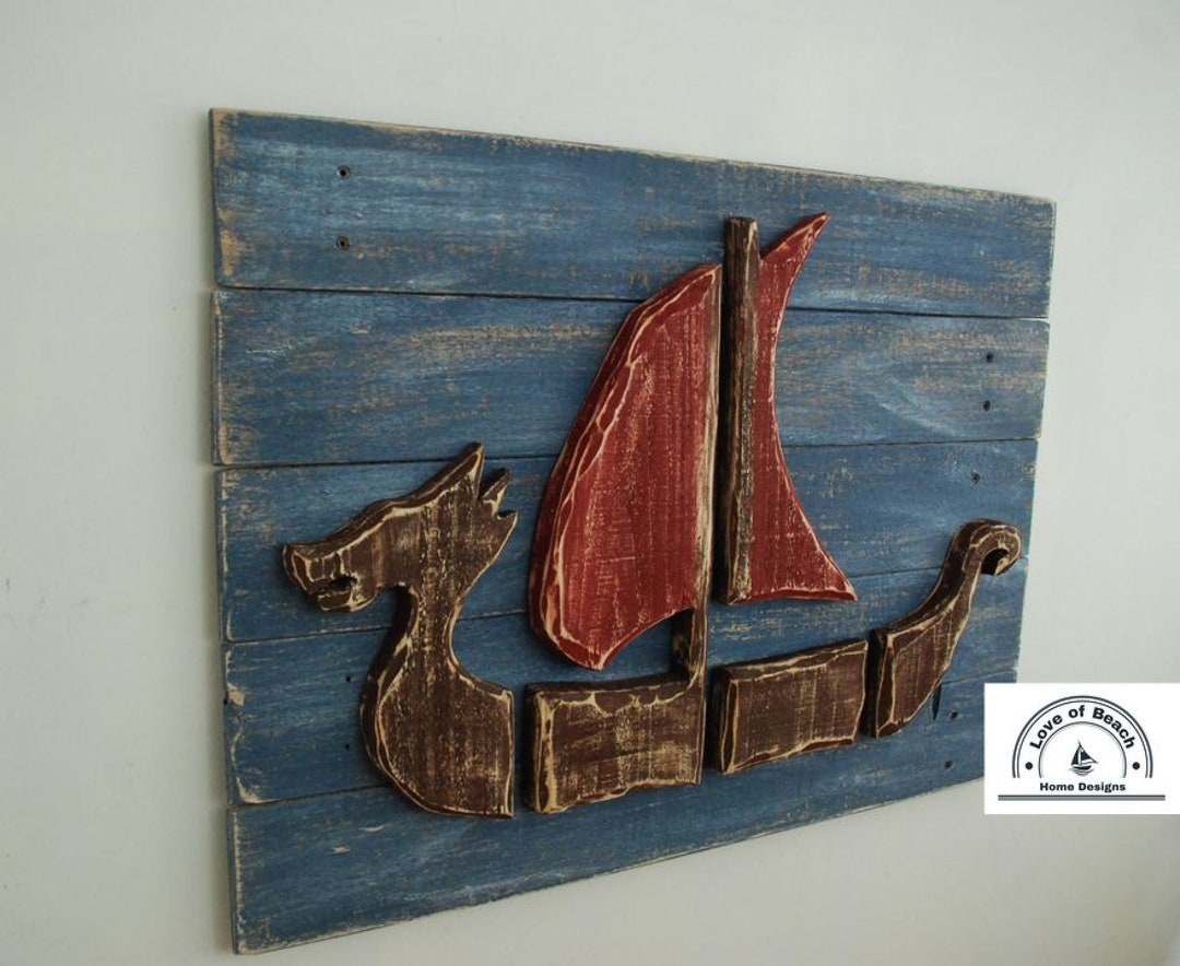 Vikings Ragnar Inspired Unique Wood Ship Nautical Picture Sail Boat ...