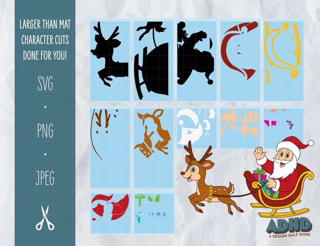 Larger Than Mat / off the Mat 36" Christmas Santa Sleigh & Reindeer ...