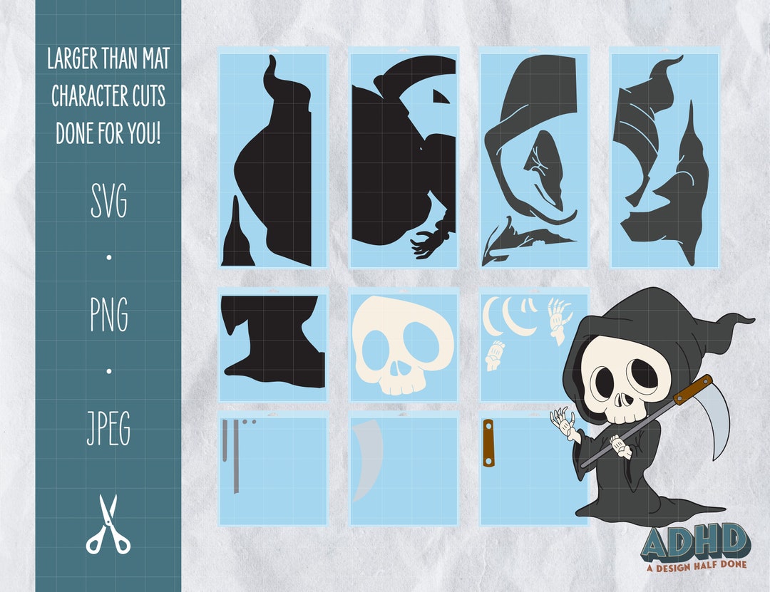 Larger Than Mat 30" Halloween Cute Grim Reaper Waving Cutout SVG ...