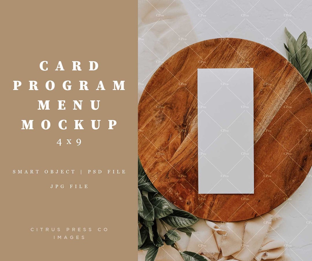 Menu Card Mockup, Menu Card, 4x9 Blank Card, Wedding Mock Up, Program ...