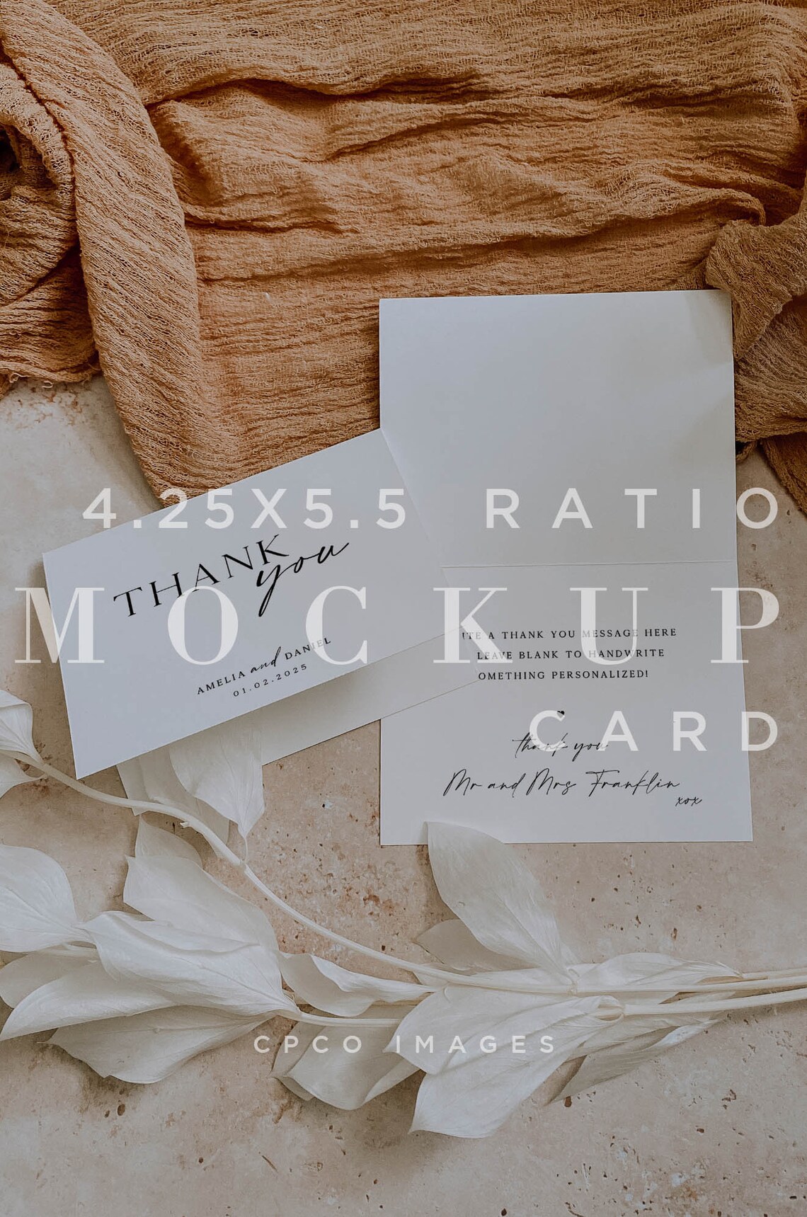 Neutral Folded A2 Thank You Card Mockup Card Mock Up Wedding | Etsy