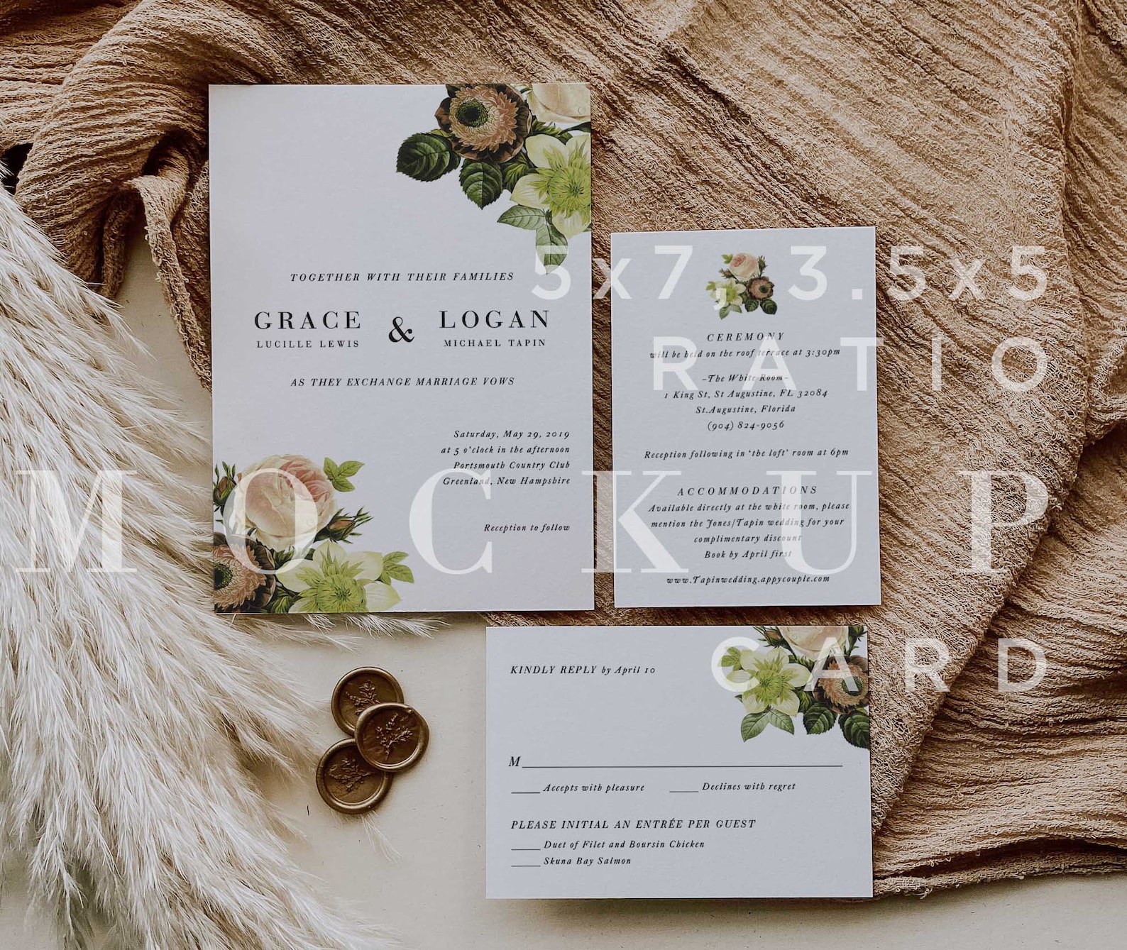 Neutral Wedding Invitation Mockup, Minimal Boho Mockup, Digital ...