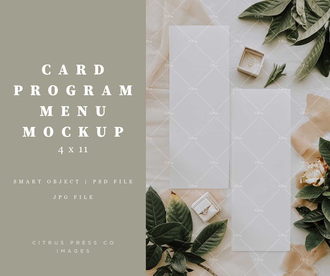 Wedding Program Mockup, Menu Card, 4x11 Double Sided Mock Up, Programme ...