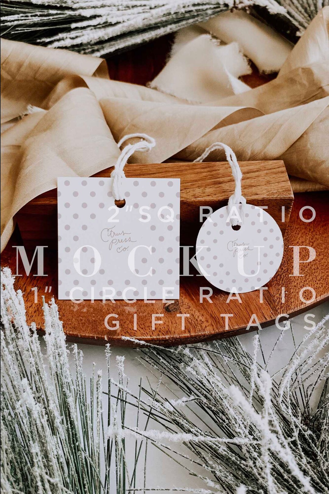 Holiday Gift Tag Mockup, Square Gift Tag, Circle Gift Tag, Digital ...