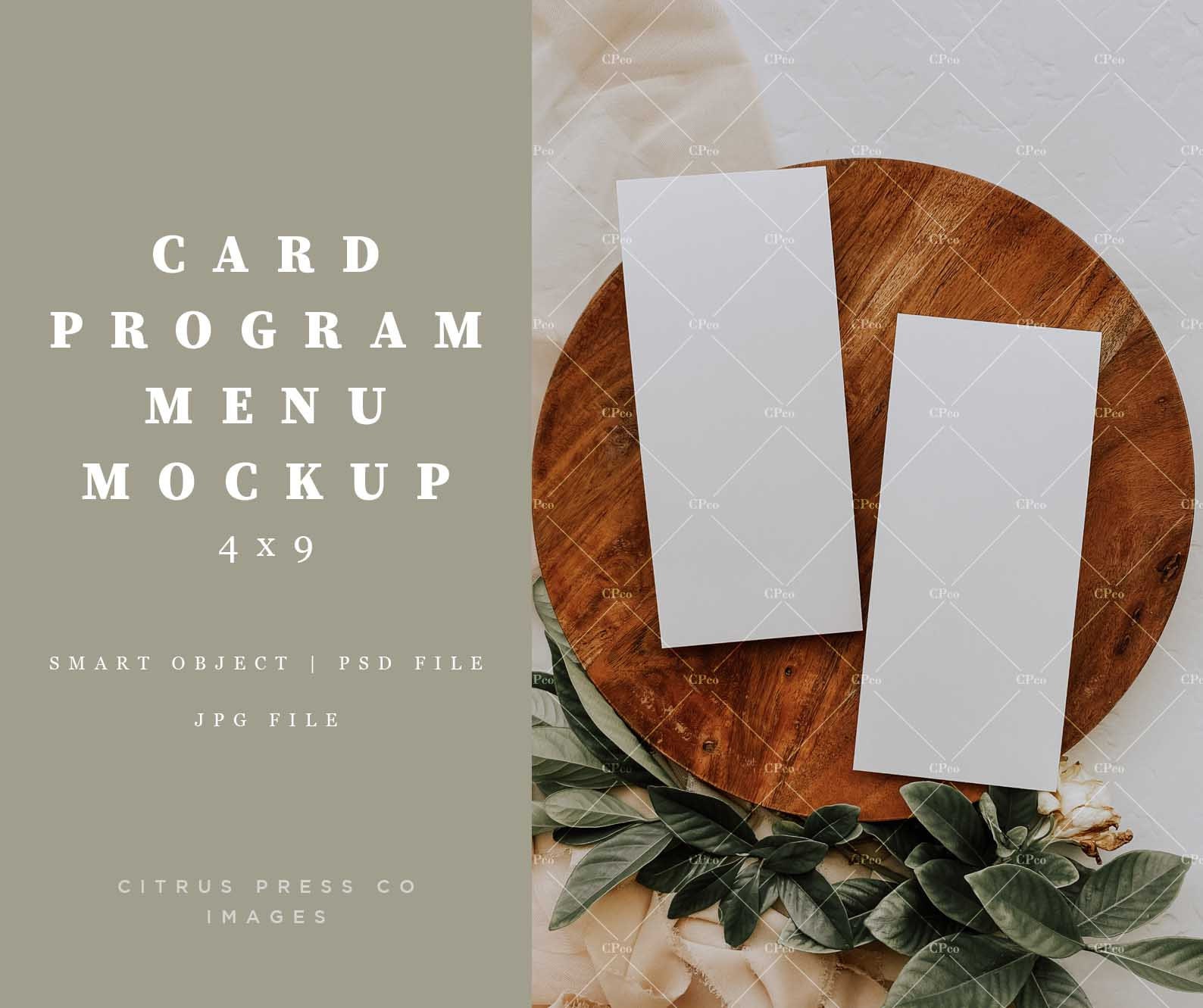 Menu Card Mockup, Menu Card, 4x9 Blank Card, Wedding Mock Up, Program ...