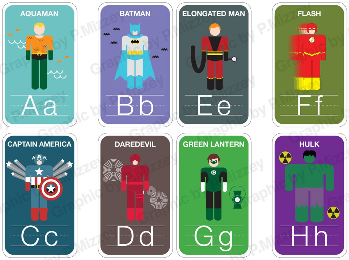 Superhero Flashcards - Etsy