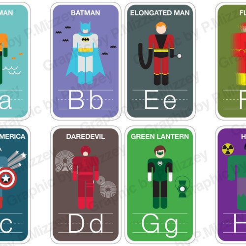 Superhero Flashcards - Etsy