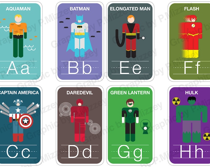 ABC Printable Flash Cards, Learning Toys, Superhero, Printable Alphabet ...