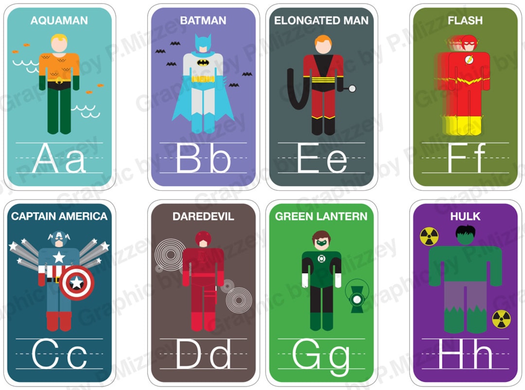 LARGE Superhero Flash Cards - Etsy
