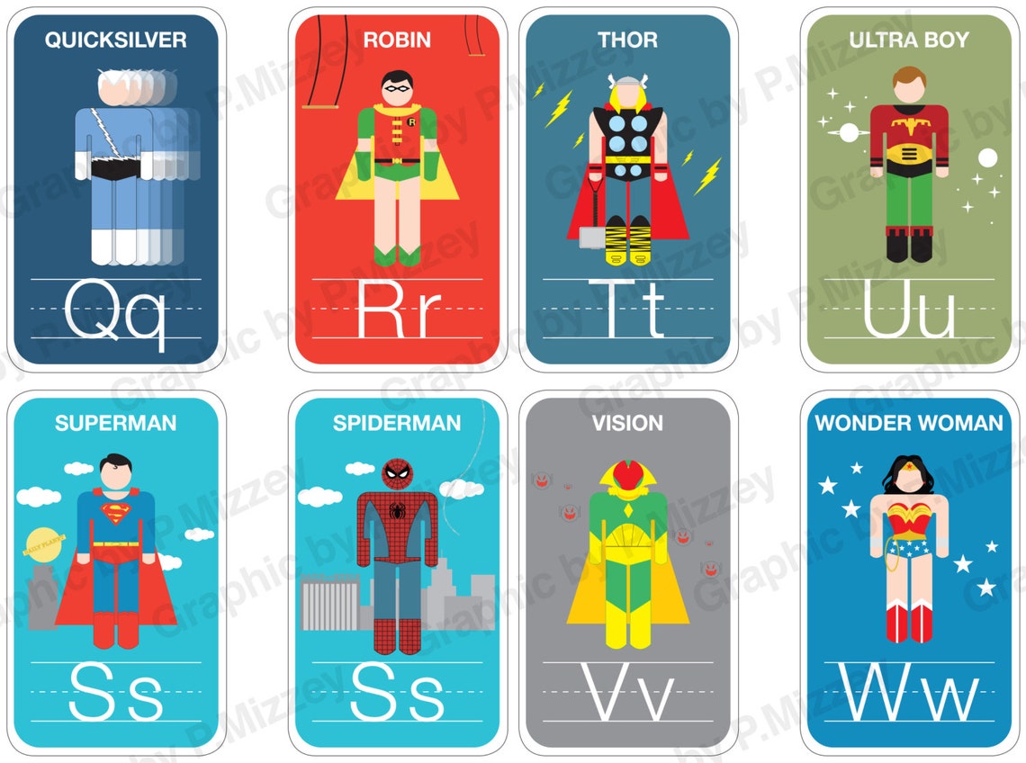 Superhero Flashcards - Etsy