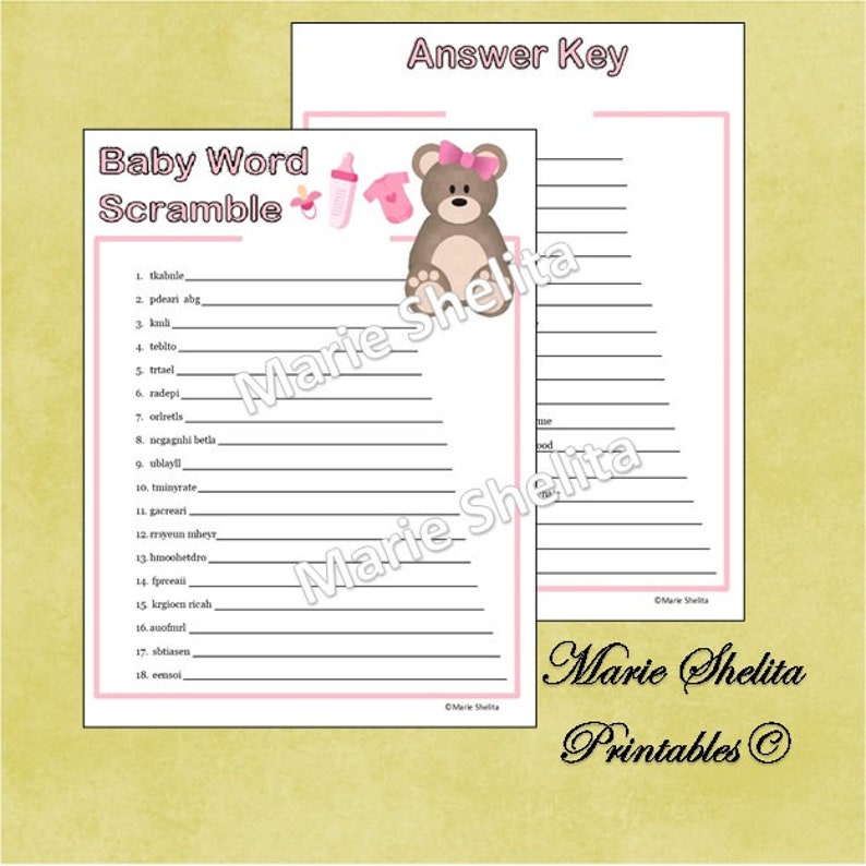 Instant Download Pink Baby Shower Word Scramble~printable Baby Shower ...
