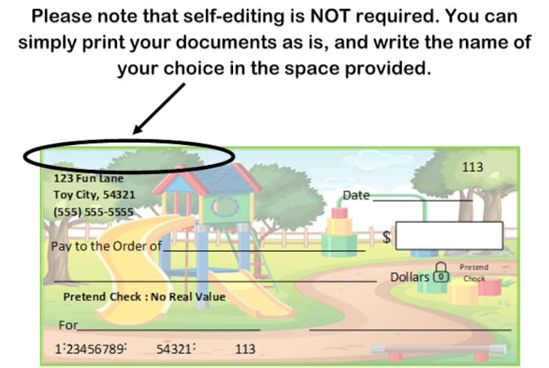 Editable Children's Play Checks~printable Pretend Play Checks~toy ...