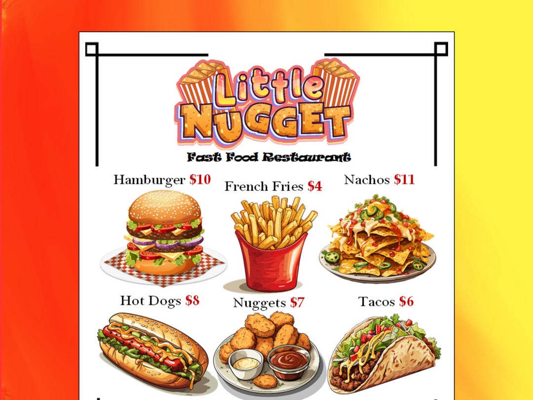 Pretend Play Fast Food Menu~dramatic Play Fast Food Menu~instant ...