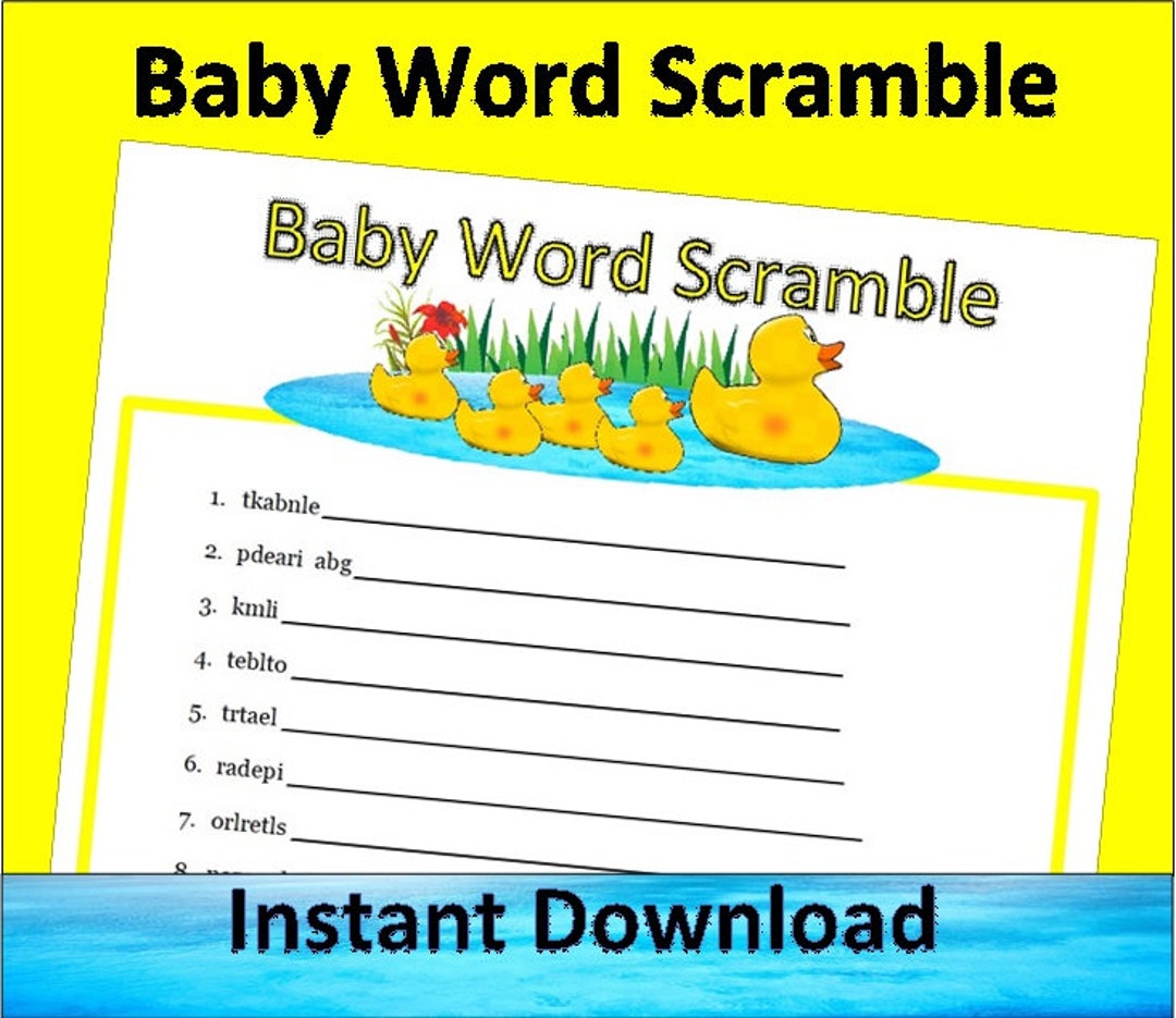 Printable Duck Baby Shower Word Scramble Game~baby Shower Duck Theme ...