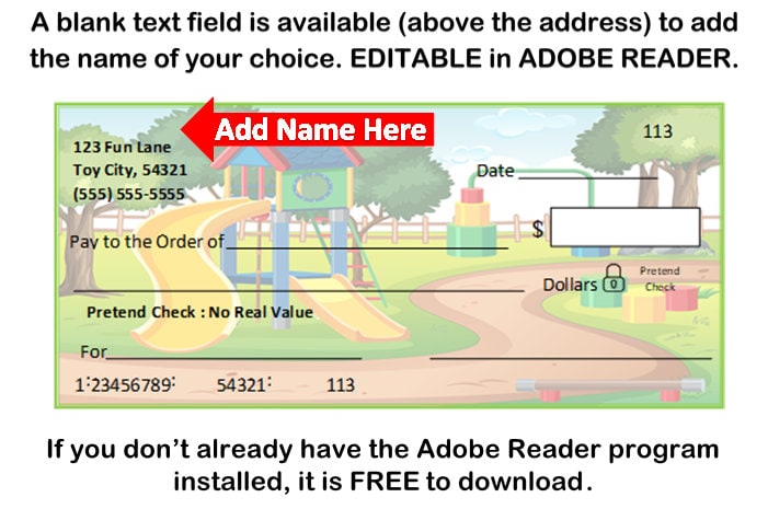 Editable Children's Play Checks~printable Pretend Play Checks~toy ...