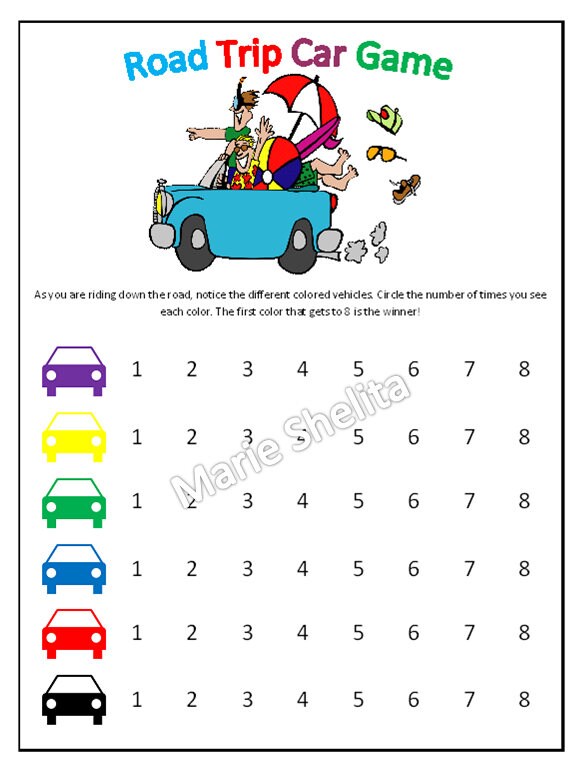 Printable Road Trip Game for Childrenidentify Vehicle Colorsdigital ...