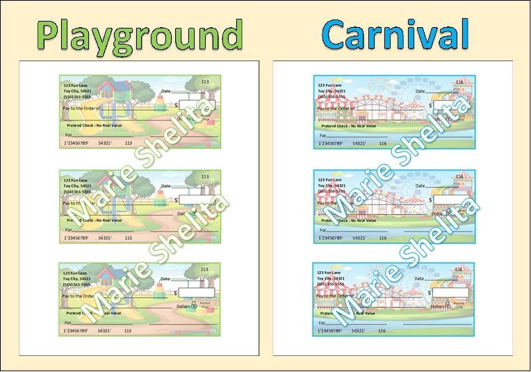 Editable Children's Play Checks~printable Pretend Play Checks~toy ...
