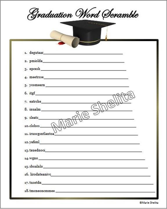 Printable Graduation Word Scramble~instant Download Graduation Word ...