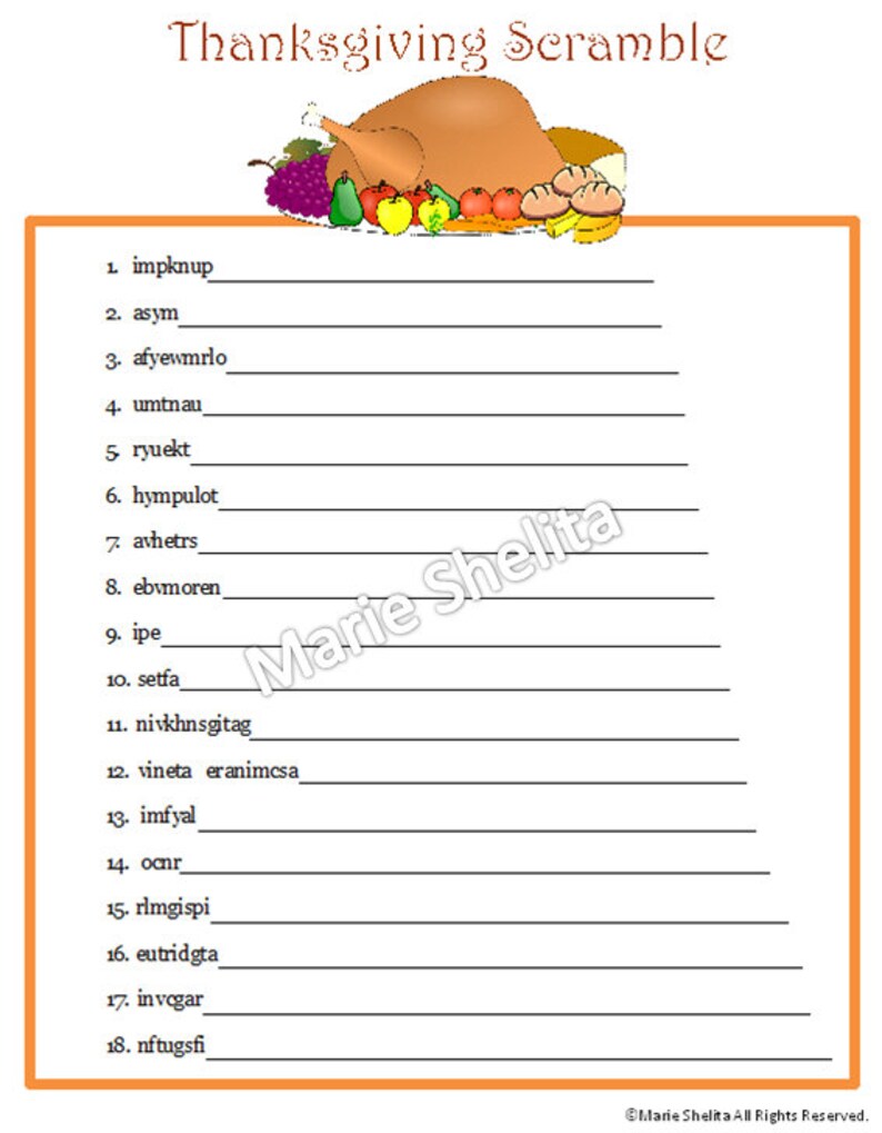 Printable Thanksgiving Word Scramble Gamedigital Thanksgiving Word ...
