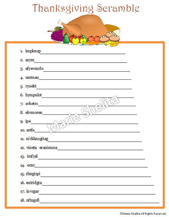 Printable Thanksgiving Word Scramble Gamedigital Thanksgiving Word ...