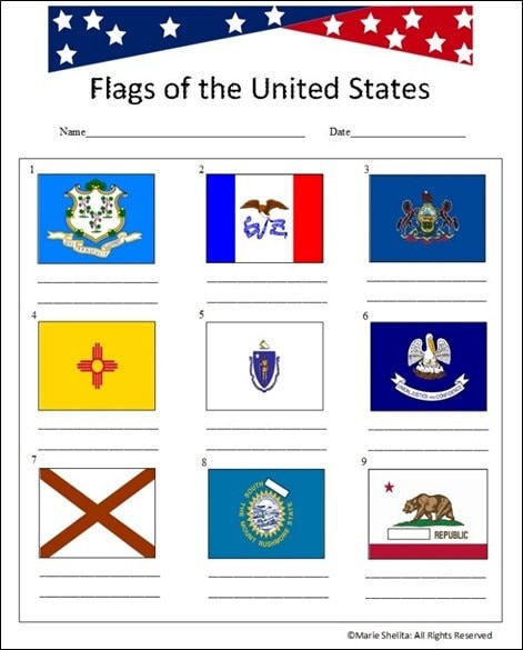 Printable U.S. State Flag Worksheet~u.s. State Flags Practice Test~u.s ...