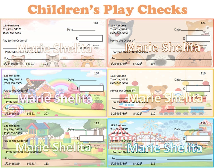 Editable Children's Play Checks~printable Pretend Play Checks~toy ...