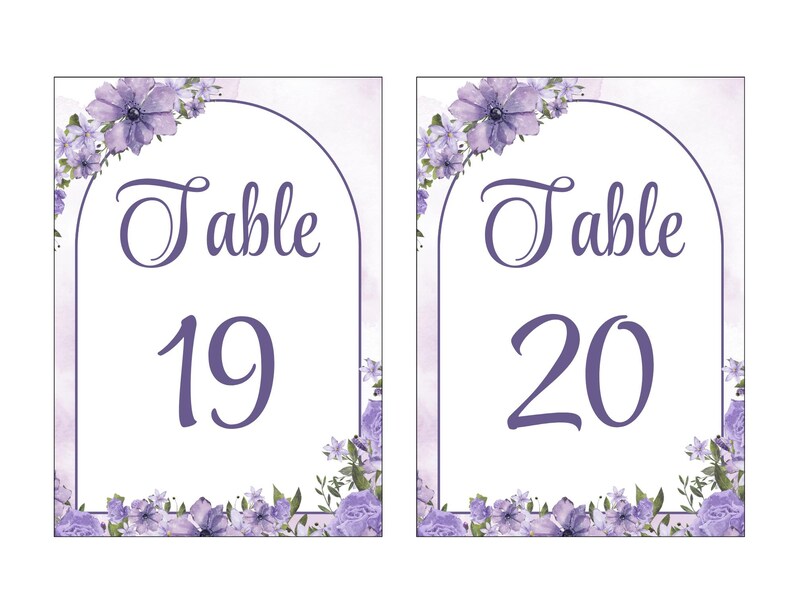 Floral Table Numbers~purple Table Numbers~printable Table Numbers ...