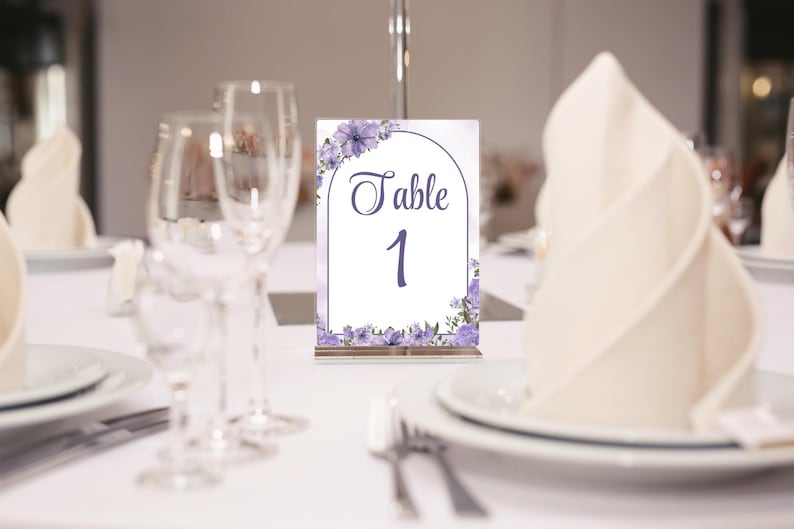 Floral Table Numbers~purple Table Numbers~printable Table Numbers ...