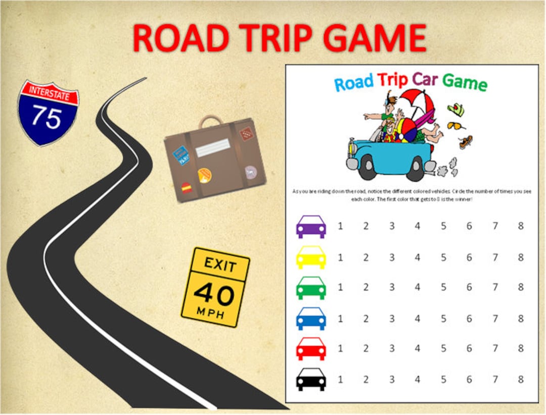 Printable Road Trip Game for Childrenidentify Vehicle Colorsdigital ...