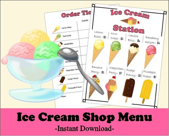 Ice Cream Shop Menu