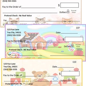Editable Children's Play Checks~printable Pretend Play Checks~toy ...