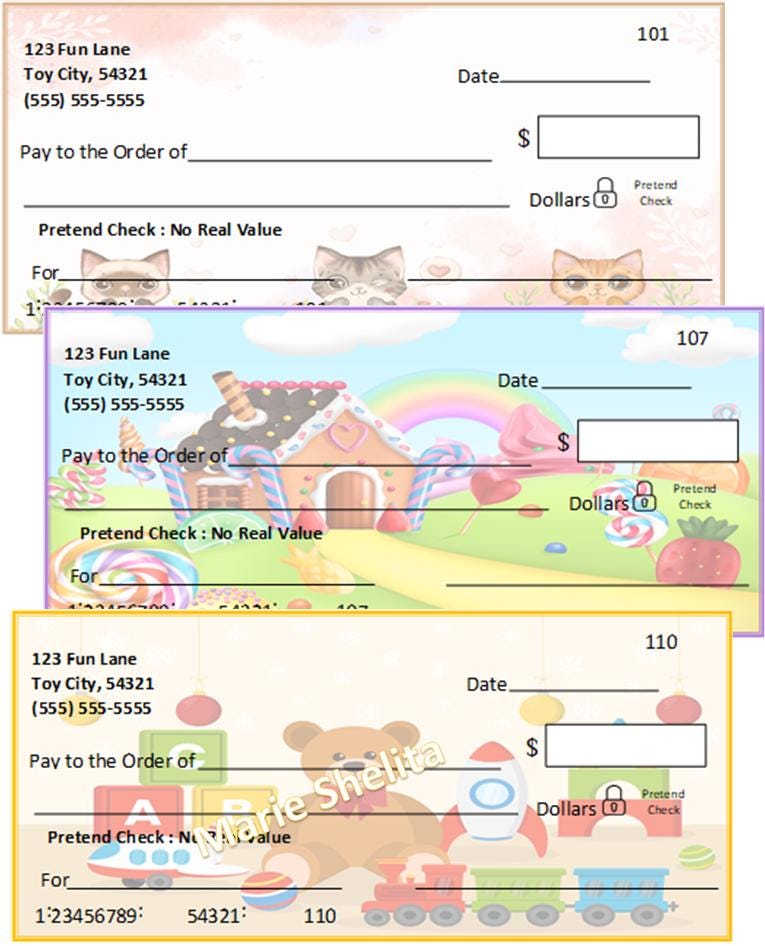 Editable Children's Play Checks~printable Pretend Play Checks~toy ...