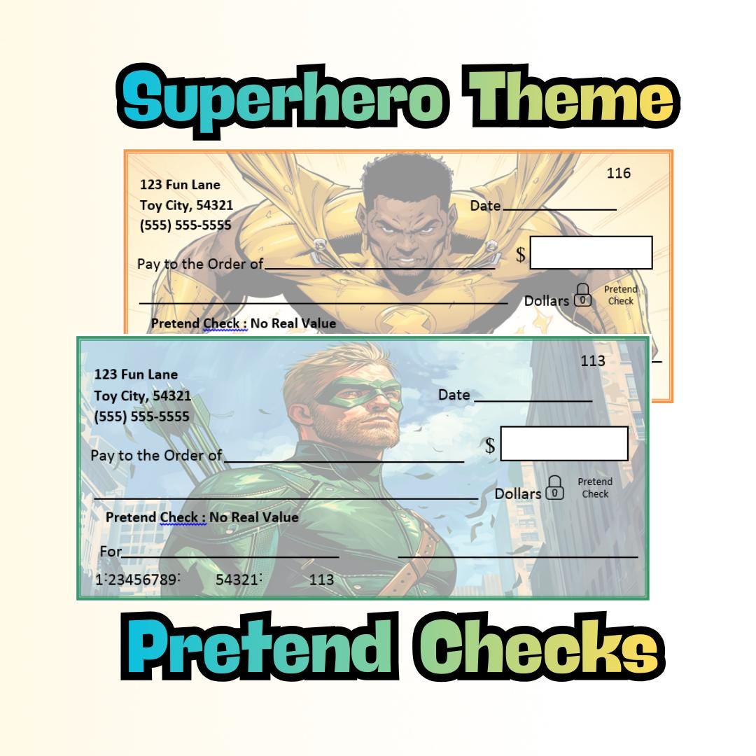 Editable Children's Play Checks, Superhero Theme (PDF Instant Download ...