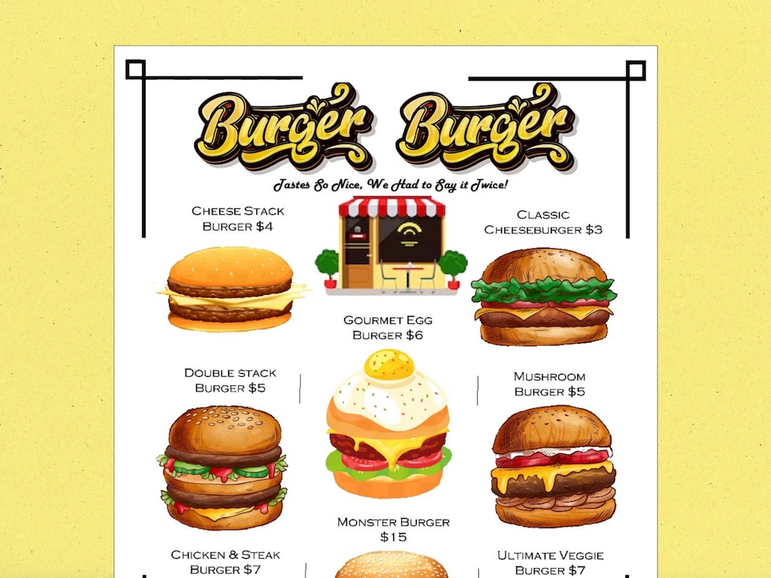 Pretend Play Burger Menu~dramatic Play Burger Menu~instant Download ...
