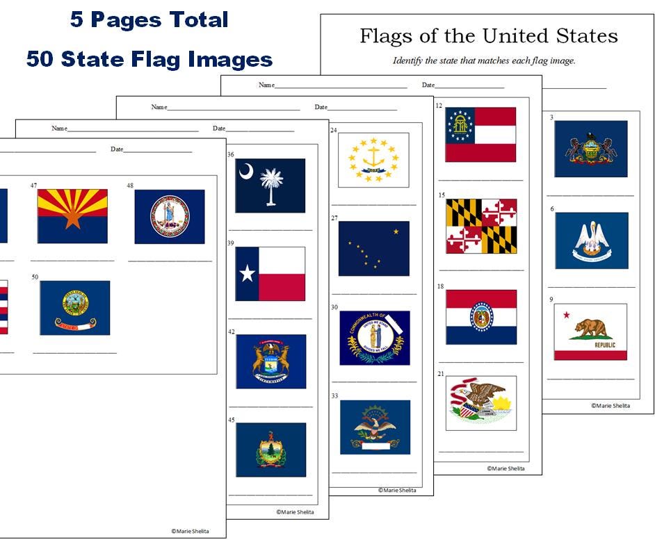 Printable U.S. State Flags Worksheet~u.s. State Flags Test~u.s. State ...