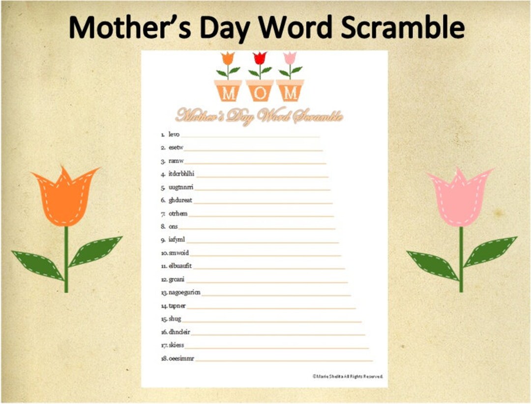 Buy Printable Mother's Day Word Scramble Gamemother's Day Online in ...