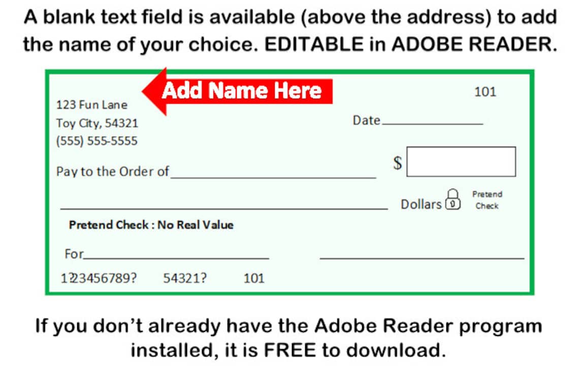 Editable Children's Play Checks~printable Pretend Play Checks~toy ...