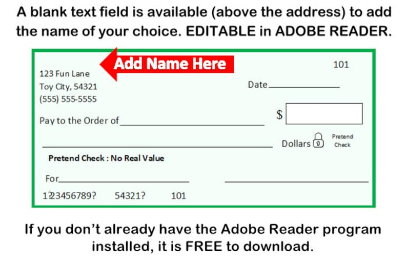 Editable Children's Play Checks~printable Pretend Play Checks~toy ...