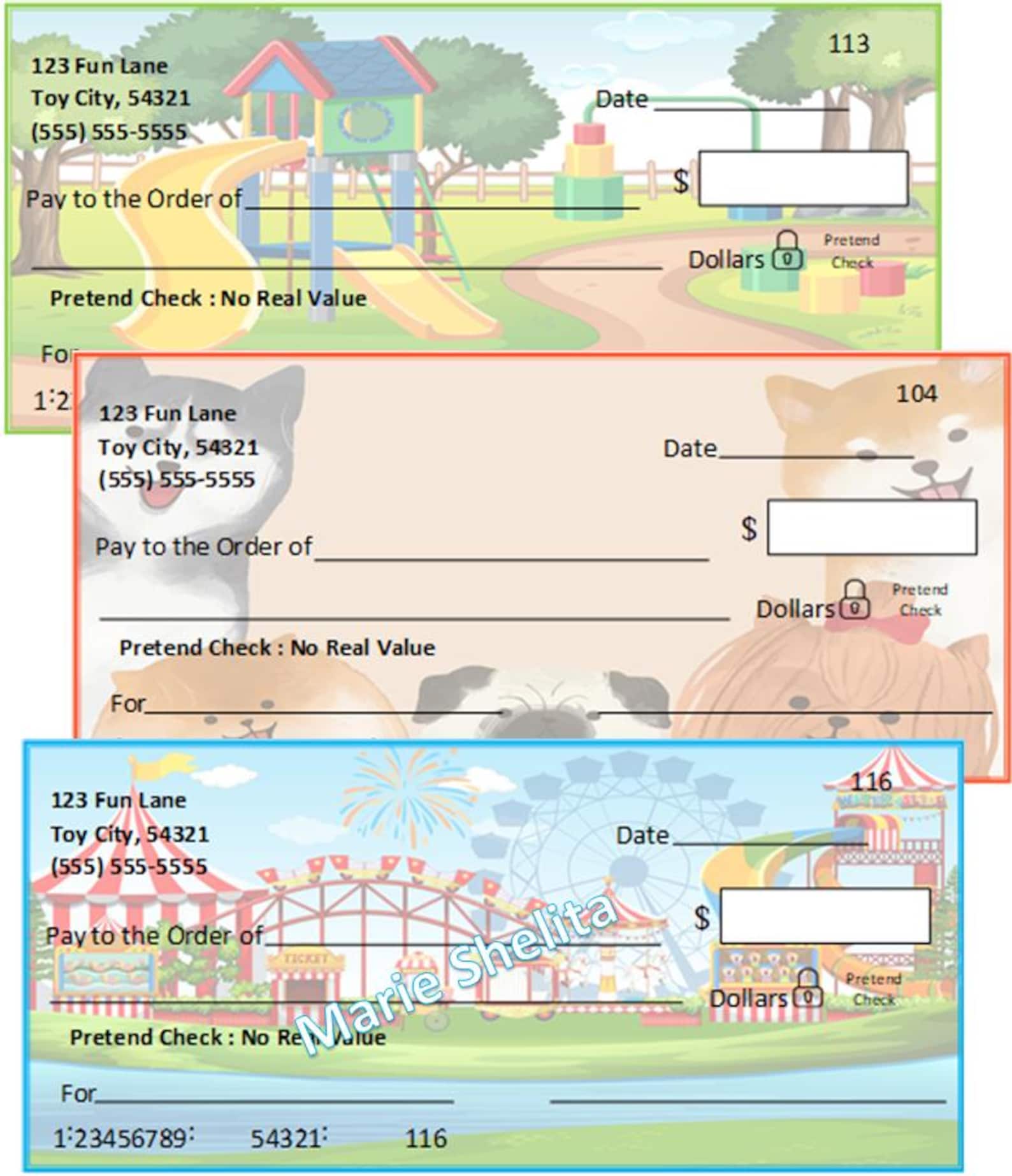 Editable Children's Play Checks~printable Pretend Play Checks~toy ...