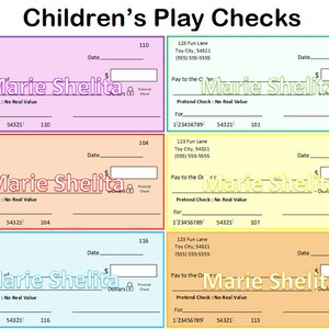 Editable Children's Play Checks~printable Pretend Play Checks~toy ...