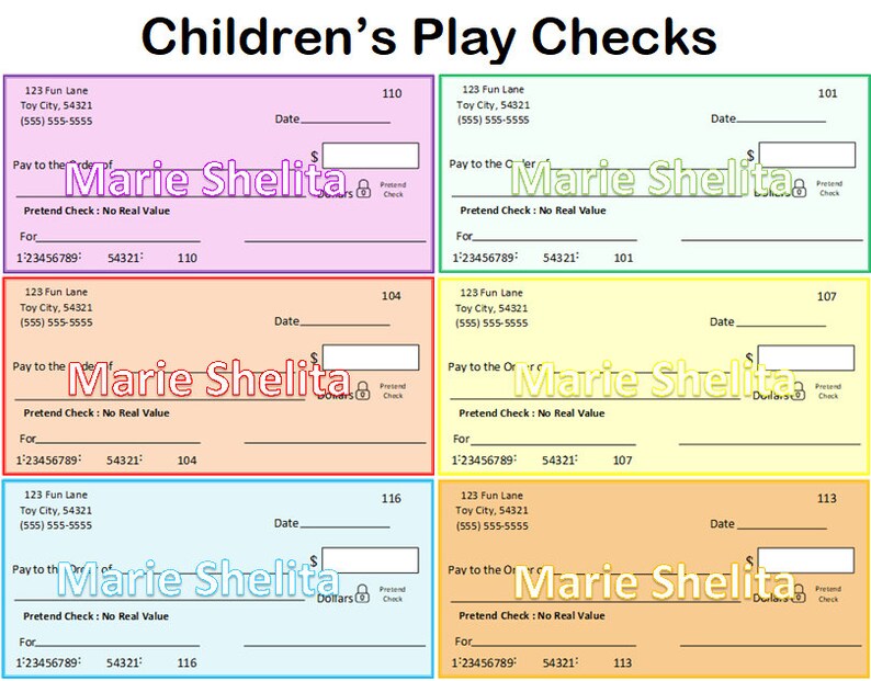 Editable Children's Play Checks~printable Pretend Play Checks~toy ...