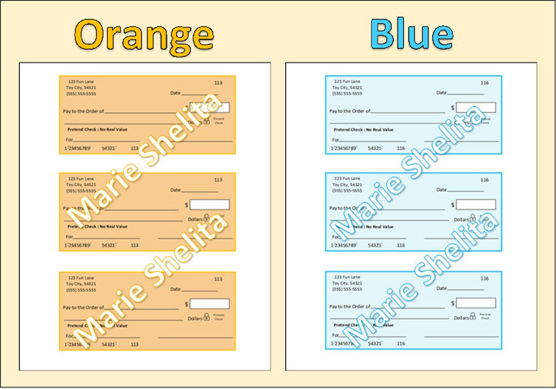 Editable Children's Play Checks~printable Pretend Play Checks~toy ...