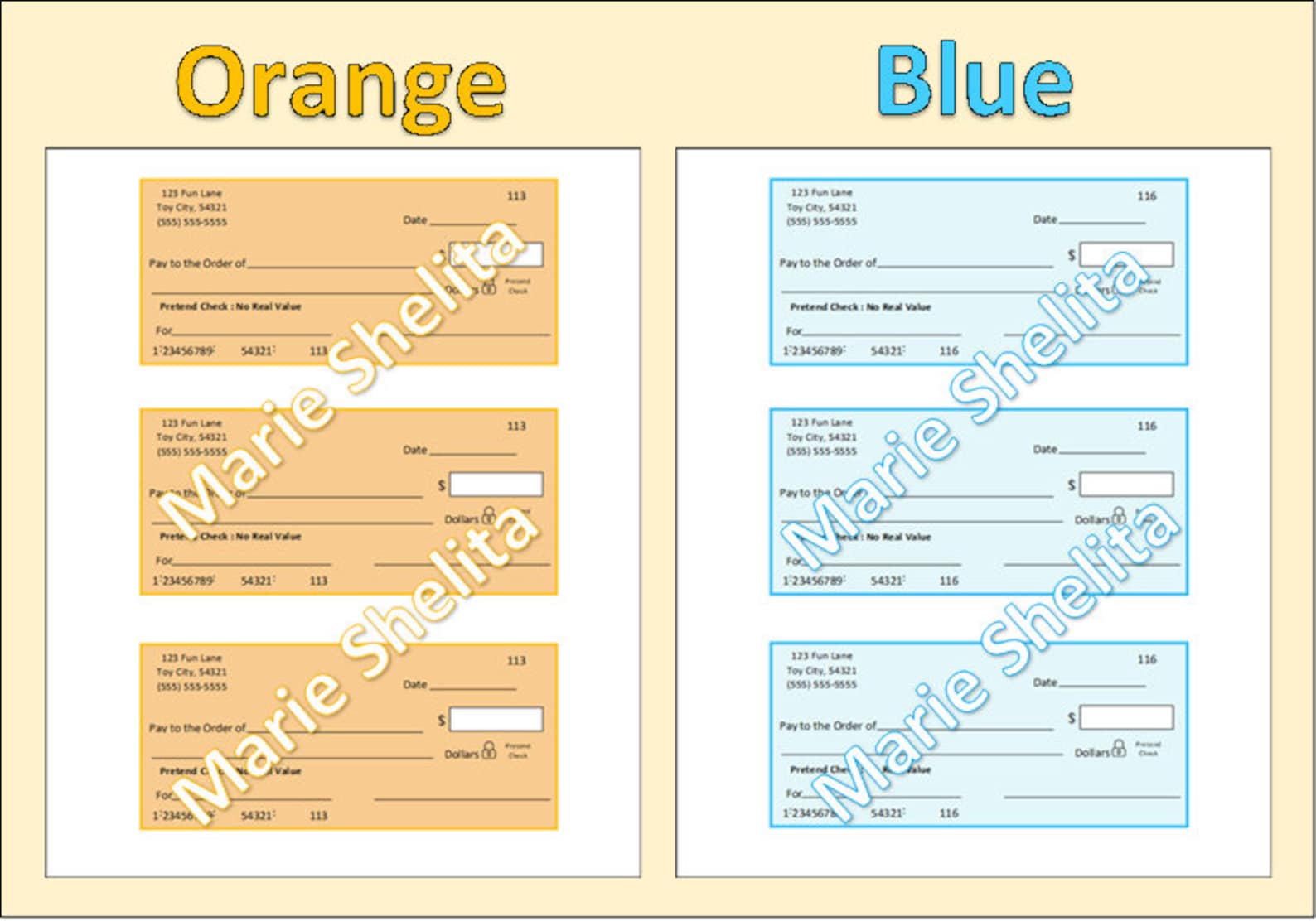 Editable Children's Play Checks~printable Pretend Play Checks~toy ...